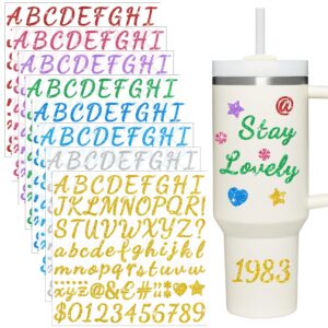 8 sheets glitter letter stickers for stanley cup, alphabet name stickers for water bottles,vinyl waterproof personalized letter number name tags logo stickers for stanley tumbler accessories,colorful