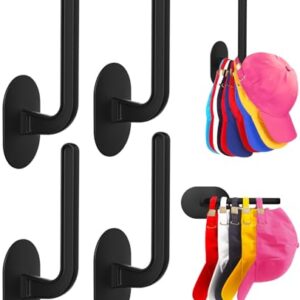 Eiito Hat Hooks for Caps Storage-4Pack,Multi-Purpose Hat Organizer,Strong Adhesive Hat Racks for Wall, Two Mounting Options RV Organization and Storage Cap Hanger(Black)