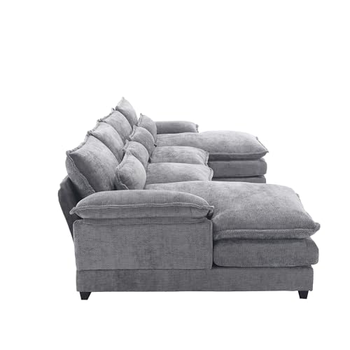 Oversized Modular Sectional Sofa Cloud Couch, Modern Chenille Upholstered Corner Couch, Comfy Boucle Sleeper Sofa&Couches with Double Chaise & Waist Pillows and Memory Foam for Living Room