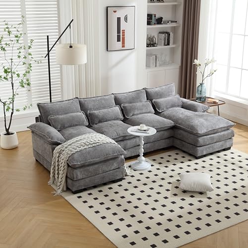 Oversized Modular Sectional Sofa Cloud Couch, Modern Chenille Upholstered Corner Couch, Comfy Boucle Sleeper Sofa&Couches with Double Chaise & Waist Pillows and Memory Foam for Living Room