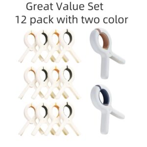 12 Pack Beach Towel Clips - Heavy-Duty Plastic Clothes Pins-Windproof Clothes Clips- Securely Holds Towels, Clothes, and More - Perfect for Beach Chairs, Picnic Tables, and Outdoor Activities