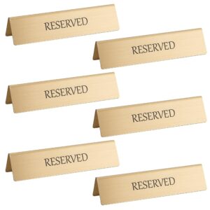 olycraft 6pcs reserved table signs stainless steel table top reserved sign gold reservation seat signs reservation table tent signs for restaurant wedding office meeting party 1.5x5.9x1.3 inch