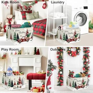 Clastyle Large Plaid Truck Christmas Tree Basket Snowman Gnome Merry Christmas Gift Basket Kid Leopard Spots Snowflate Book Shelf Basket Rectangle Toy Clothes Nursery Storage Cube