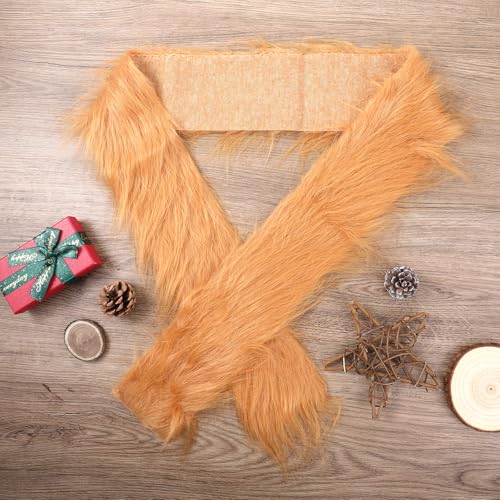 Lusofie 1Pc Faux Fur Fabric Brown Fur 4 x 60inch Fake Craft Fur Fluffy Fuzzy Fur Fabric Precut Strips for Costume DIY Gnomes Beard Santa Claus Hair Dwarf Cosplay Christmas Decoration