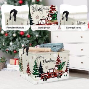 Clastyle Large Plaid Truck Christmas Tree Basket Snowman Gnome Merry Christmas Gift Basket Kid Leopard Spots Snowflate Book Shelf Basket Rectangle Toy Clothes Nursery Storage Cube