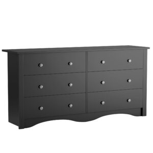 Flamaker 6 Drawer Dresser Chests for Bedroom, Storage Dressers Organizer with Anti-Tilt Devices, Modern Wide Wood Chest of Drawers for Living Room Hallway Entryway (Black)