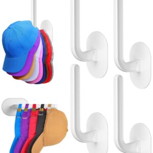 Eiito Hat Rack for Wall(4 Pack),Hat Organizer for Baseball Caps,Multi-Purpose Hat Rack,Hat Organizer Holds 10 Caps,Two Mounting Options,Self-Adhesive and Drilled (White)