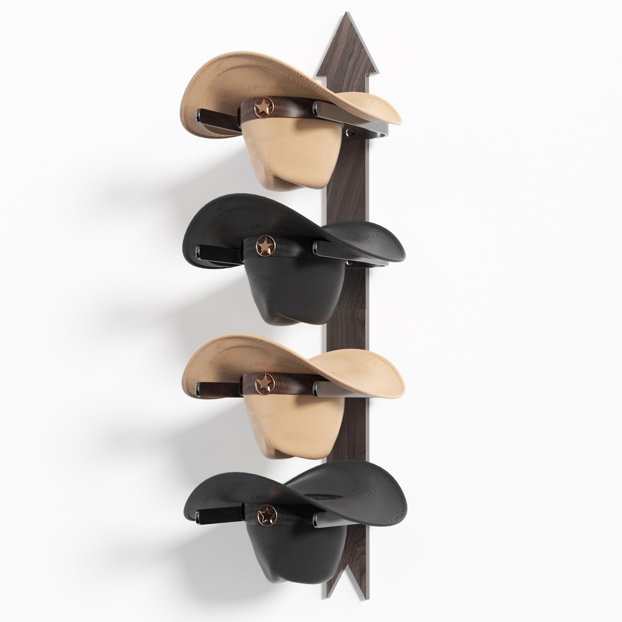 Cowboy Hat Rack for Wall, Cowboy Hat Holder Wall Mount Holds up to 4 Hats, Wooden Western Rustic Metal Cowboy Hat Hanger with Arrow Sign Board, Hat Organizer for Cowboy Hat, Fedora,Sun Hats (1 Pack)