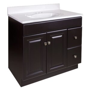 design house wyndham 37 inch bathroom vanity with solid white top, assembled, brown, 216037