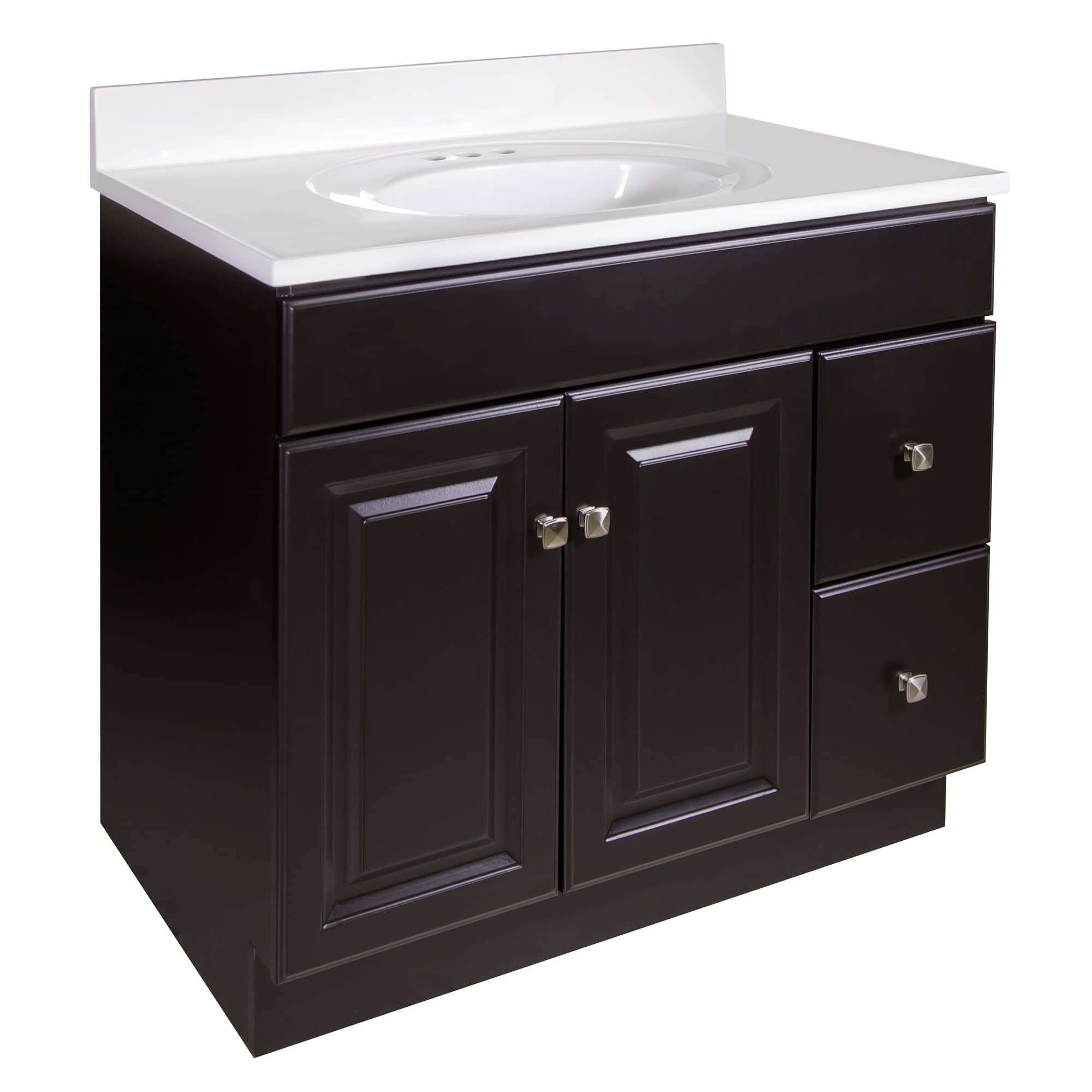 Design House Wyndham 37 Inch Bathroom Vanity with Solid White Top, Assembled, Brown, 216037