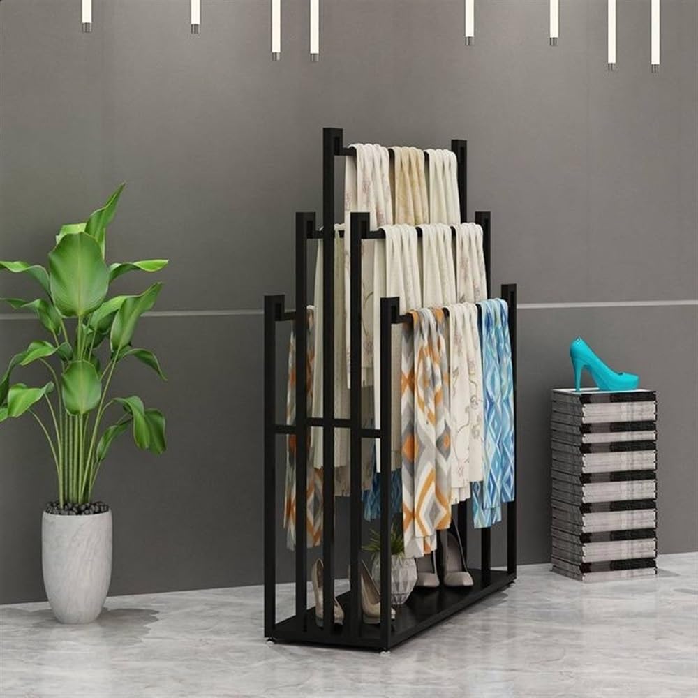 Double Side Scarf Holder Organizer, Stand Floor Standing Scarf Display Stand, Metal Freestanding Scarf Holder, Retail Display Stands for Clothing Retail Stores, Shop(Black,15.7*59.1*59.1in)