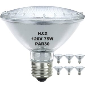 h&z par30 short neck, 6 pack high output par30s halogen 75w 120v, par30 dimmable warm white 3000k, 75w par30 flood light with e26 medium base for recessed trim lighting, track light