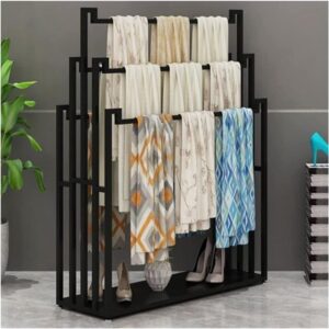 double side scarf holder organizer, stand floor standing scarf display stand, metal freestanding scarf holder, retail display stands for clothing retail stores, shop(black,15.7*59.1*59.1in)