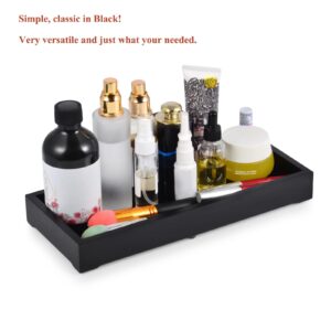 Bathroom Rectangle Tray, Toilet Top Organizer, Farmhouse Wooden Vanity Tray with Soap Tray, Toilet Tank Tray for Bathroom, Ideal Also as Jewelry, Perfume & Napkin Trays (Black, 4.8" W11.5 Lx1.2 H)