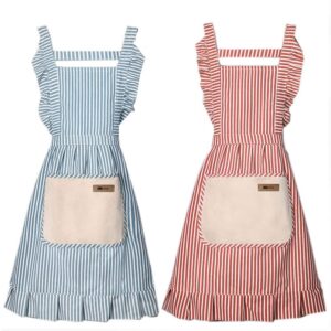 fvpxuus 2 pack kitchen cooking aprons vest, adjustable bib soft chef apron with 2 pockets for men women the vest does not slip on the shoulders(blue/red stripes)