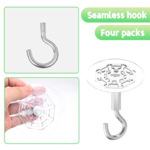 4 PCS Adhesive Ceiling Hooks, 30lbs Super Heavy Duty Command Ceiling Hanging Hooks, Strong No Drill Outdoor Sticky Ceiling Hanger for Hanging Plants Lanterns Wind Chimes Lights