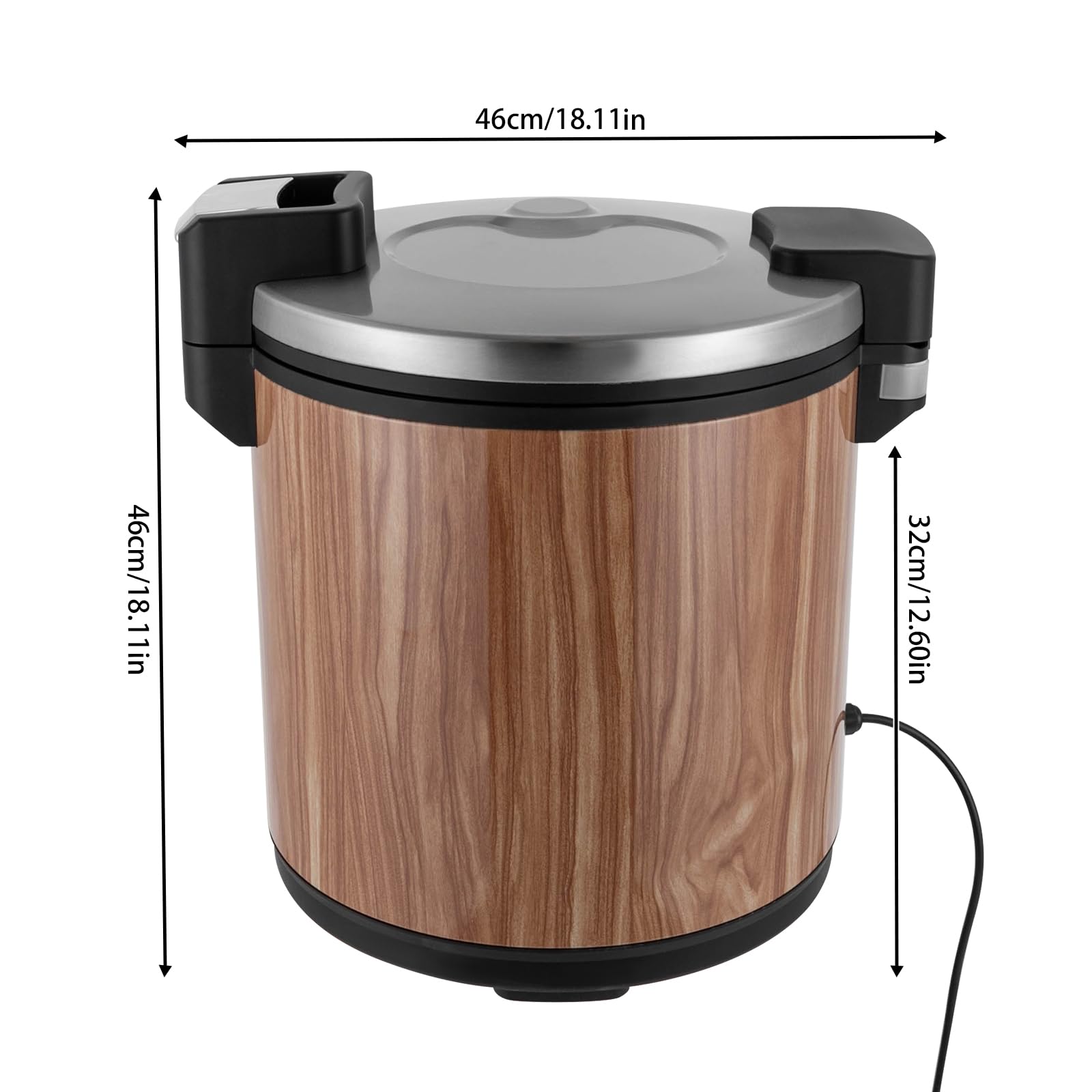 100-Cup 23L Electric Rice Warmer 110W Commercial Food Warmer with Warm Function Only, Heavy Duty Stainless Steel Restaurant Rice Warmer with Temperature Control (Wood)