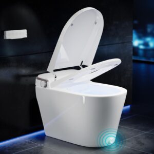 giantex smart toilet with bidet built in, bidet toilet with heat, dryer, night light, auto open/close, foot sensor, 1.28 gpf automatic/blackout flush, remote/side knob control, toilet seat elongated