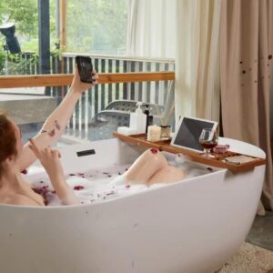 MaoChang Bathtub Tray, Adjustable Bathtub Rack, Made of Waterproof and Anti Fall Plastic with Mirror and Non-Slip Adhesive Strip on The Bottom, Ladies Favorite Gift Cherry