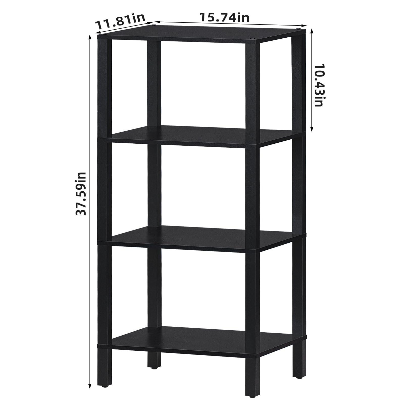 YUFAM 4 Tier Tall Wooden Bookshelf with Storage - Small Bookcase for Small Spaces, Small Shelf for Living Room, Office, Bedroom, Kitchen - Industrial Modern Black Book Shelf