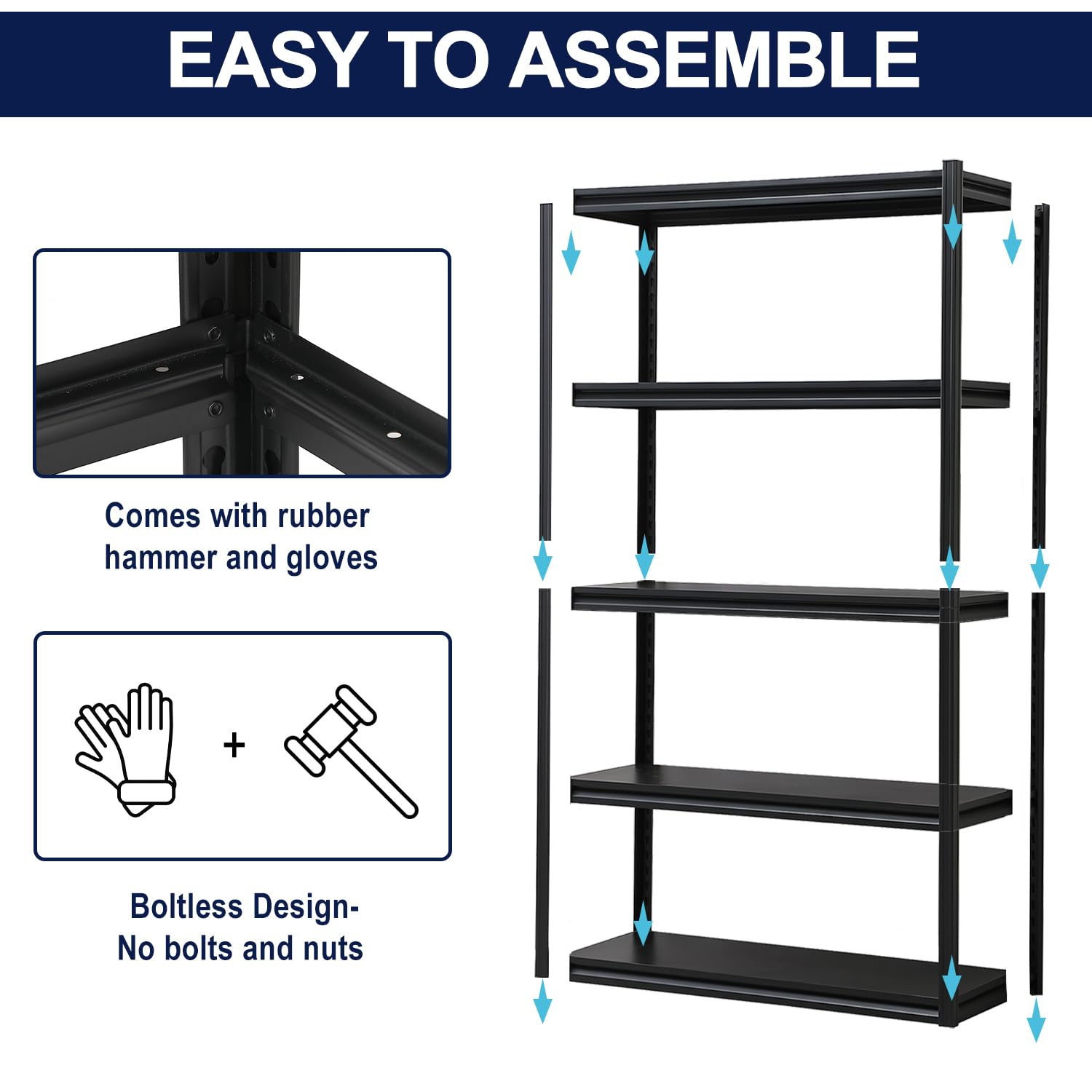 Sajanic Adjustable Garage Shelving Metal Storage Shelves Heavy Duty, 5 Tier Shelving Units and Storage, 2000LBS Boltless Shelving 16" W x 32" D x 72" H