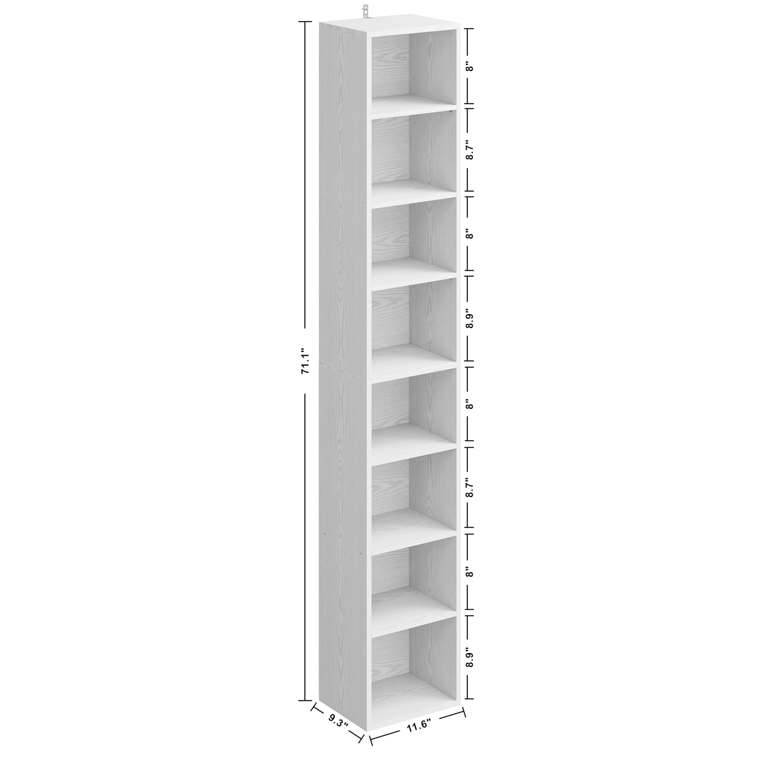 IRONCK Tall Narrow Bookshelf 8 Tiers, Compact Corner Bookcase, Easy to Match for Living Room, Office, Study, Bedroom, White