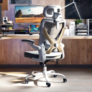 ergalithic ergonomic office chair - x-shaped computer desk chair comfy, gaming chair, office chair with lumbar support, mesh office chairs with headrests, desk chair for long hours (grey gold)