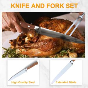 Fervidus Carving Knife Set Stainless Steel Knife and Fork with Rosewood Handles Ergonomic Design for Slicing Meat, Turkey, and Poultry