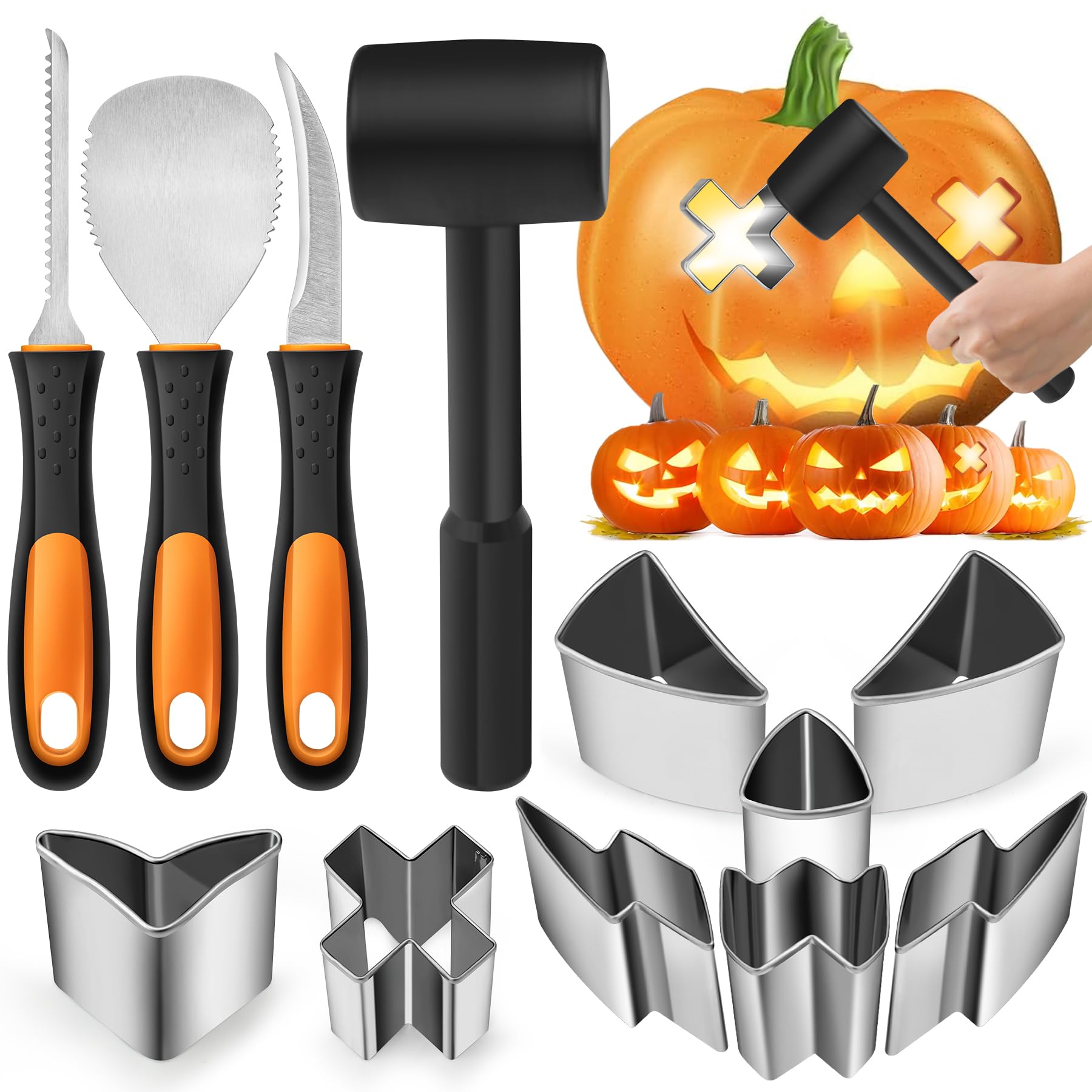 CHALEEMANG Pumpkin Carving Kit Halloween, Safe and Easy Set for Kids, Halloween Decoration Jack-O-Lanterns, DIY Stainless Steel Tools Gift Halloween