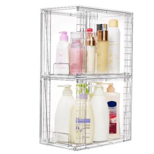 Vtopmart 2 Pack Clear Stackable Storage Drawers,9.7" High Plastic Organizers Bins for Skincare, Bathroom Supplies,Ideal for Cabinet,Undersink,Vanity,Kitchen,Pantry Organization