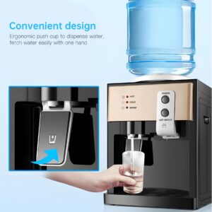 Water Dispenser, Top Loading Water Cooler for 1.2 to 5 Gallon, 3 Temperature Settings Room Temperature Water Cold Hot Water Dispenser, Bedside Water Dispenser for Home, Office, Dormitory Use