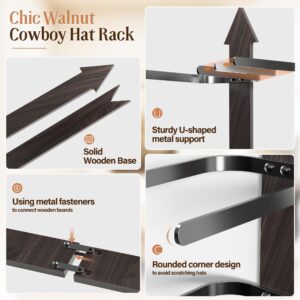 Cowboy Hat Rack for Wall, Cowboy Hat Holder Wall Mount Holds up to 4 Hats, Wooden Western Rustic Metal Cowboy Hat Hanger with Arrow Sign Board, Hat Organizer for Cowboy Hat, Fedora,Sun Hats (1 Pack)