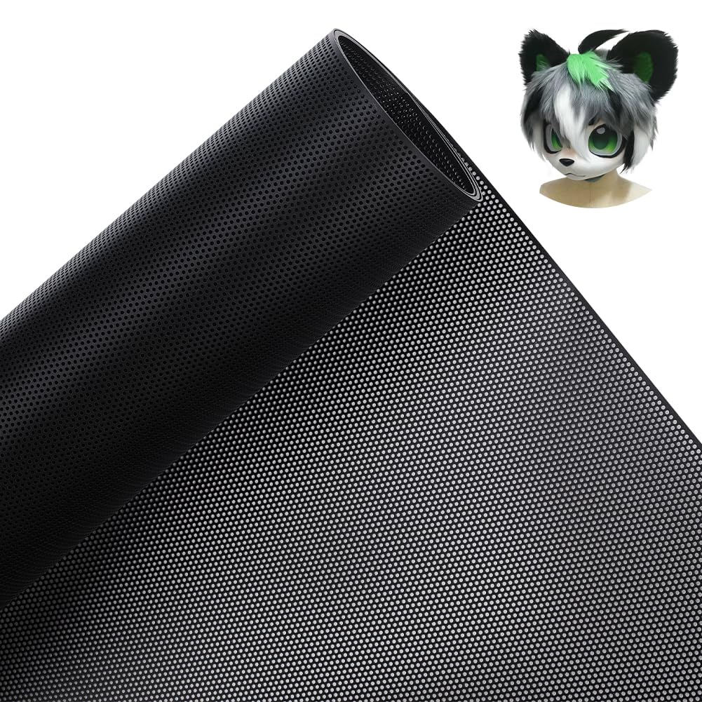 BENECREAT Black PVC Plastic Net, 39x11.8 Inch Custom Fursuit Eye Mesh Waterproof Printable Mesh for Furries Cosplay, Props, Fursuits, Craft Making, Hole: 1mm