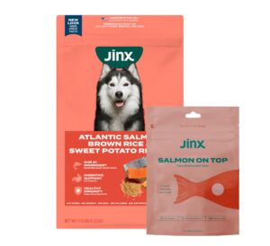 jinx premium dry dog food + bonus salmon topper. salmon, brown rice, sweet potato kibble (11.5lb), for all lifestages with superfoods & probiotics