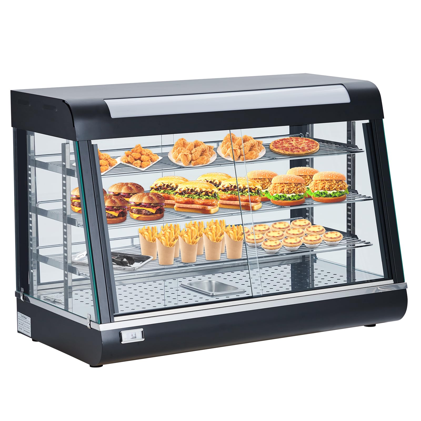 35" Food Warmer Commercial, Countertop Pizza Warmer 3-Tier with LED Lighting & Removable Shelves, Food Display Warmer for Restaurant