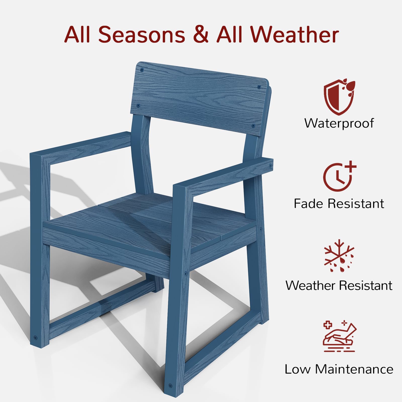 Modern Outdoor Chairs Set of 2, All-Weather Patio Dining Chairs with Armrests, 400 lbs Support Patio Chair for Backyard, Garden, Porch, and Indoor, Blue