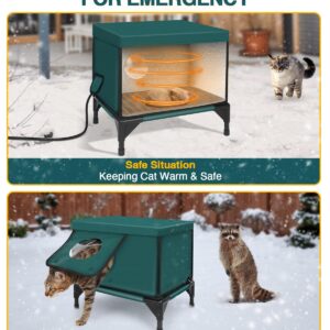 Clawsable Premium Heated Cat House for Outside Winter, 100% Weatherproof, Safe Escape Door, Insulated Outdoor Cat House Shelter with Heater for Feral Barn Cat Kitty (Dark Forest Green, Small)