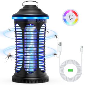 reogle rechargeable bug zapper outdoor & indoor, mosquito zapper, fruit fly trap, gnat moths catcher, 4200v grid, usb charging, 4000mah battery, fit for home, kitchen, backyard, camping, patio, black