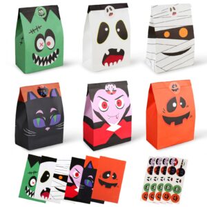 rulyyo halloween goodie bags with stickers - 6 design, 36 pcs halloween candy bags cute halloween treat bags halloween paper bags trick or treat halloween bags halloween party favors decorations