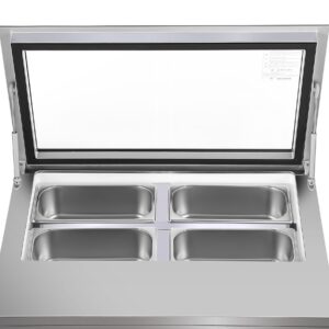 KoolMore AMZ1-GCDF-4P 31 in. Countertop Ice Cream Display case Glass Sneeze Guard in Stainless-Steel, 4 Gelato Pans