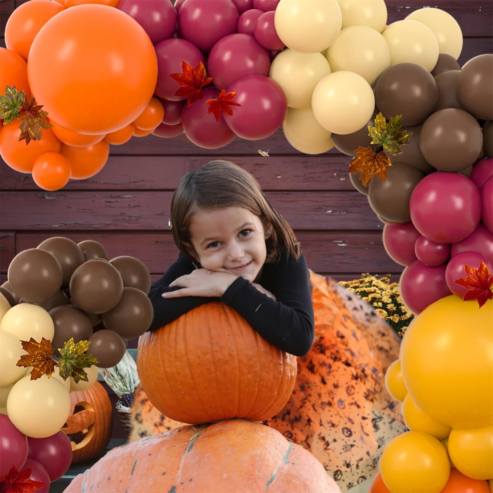 Fall Thanksgiving Balloon Arch Kit Yellow Orange Burgundy Brown Balloons Garland with Maple Leaves for Baby Shower Birthday Wedding Party Decorations