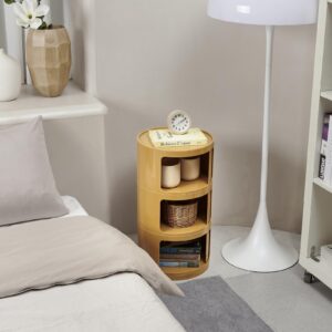 MLRDWLS Round Nightstand, Narrow Nightstand, Round End Table with Storage, for Living Room, Bedrooms, Bathroom, Narrow Space (ABS Plastic - Yellow)