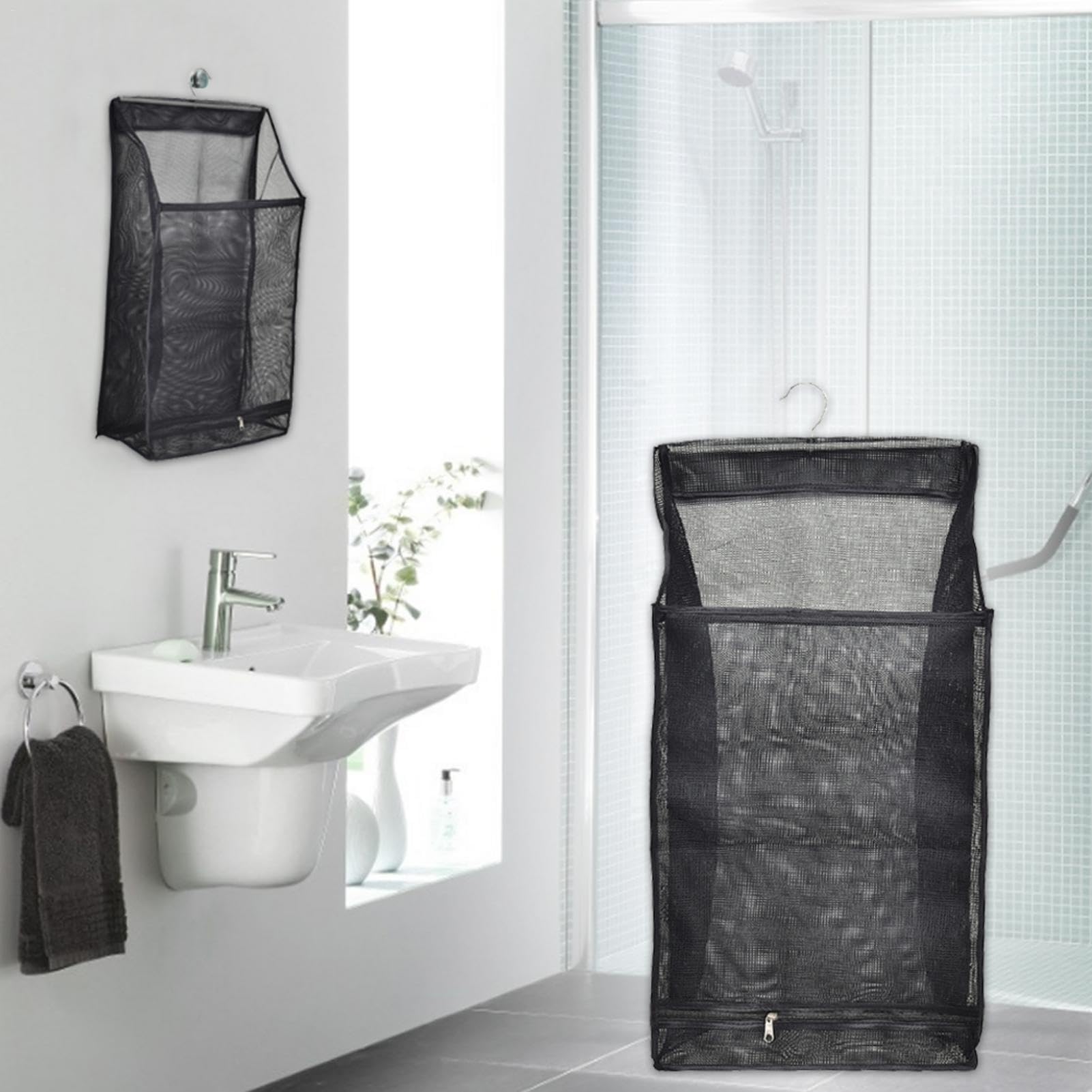 Hanging Mesh Laundry Bag, Hanging Foldable Clothes Hamper, Mesh Storage Bag Laundry Hamper, Foldable Hanging Clothes Storage Pocket, Portable Space Saver