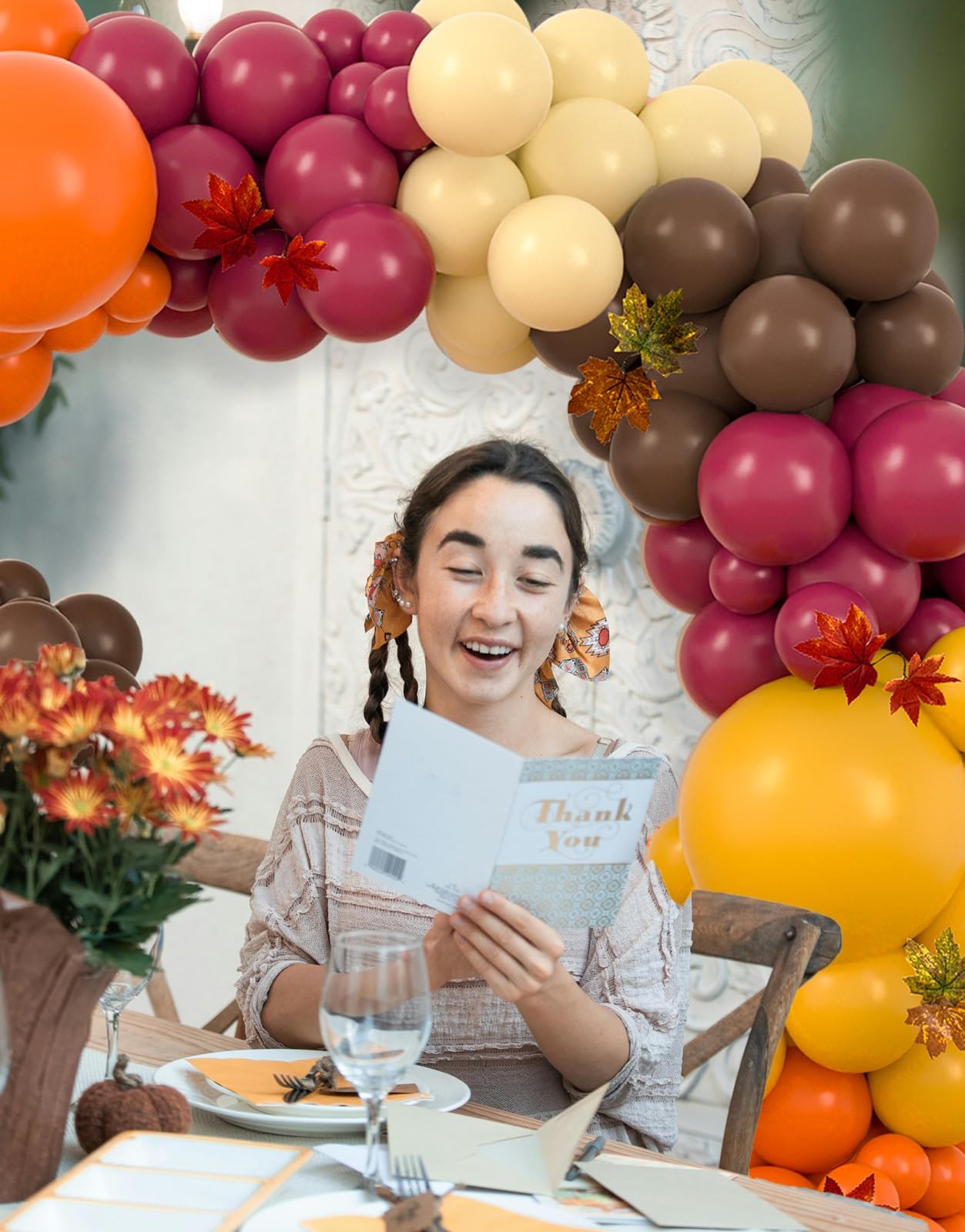 Fall Thanksgiving Balloon Arch Kit Yellow Orange Burgundy Brown Balloons Garland with Maple Leaves for Baby Shower Birthday Wedding Party Decorations