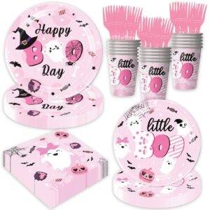 happy boo day birthday party decorations set, pink halloween birthday plates,napkins and cups,halloween birthday party decorations for girl, girl halloween birthday party decorations,serve 20 guest.