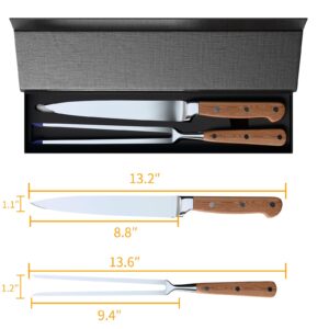 Fervidus Carving Knife Set Stainless Steel Knife and Fork with Rosewood Handles Ergonomic Design for Slicing Meat, Turkey, and Poultry