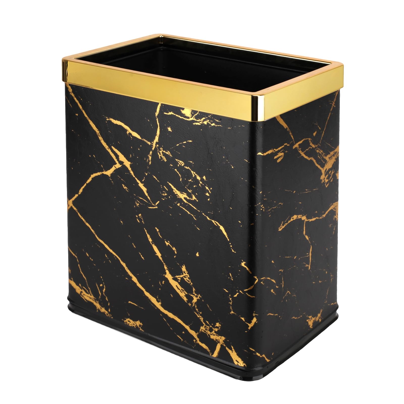 Bathroom Trash Can, 2.6 Gallon Gold Pretty Waste Basket Double-layer Metal Garbage Can, Small Open Marble Trash Can, Cool Trash Bin for Bathroom, Kitchen, Bedroom, Office, Toilet, Hotel, Under Counter