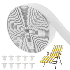 1set vinyl straps for patio chairs repair, 2" x10ft pvc lawn chair webbing heavy-duty weatherproof patio chair replacement straps with 10 rivets for outdoor lawn furniture chair lounge, white.