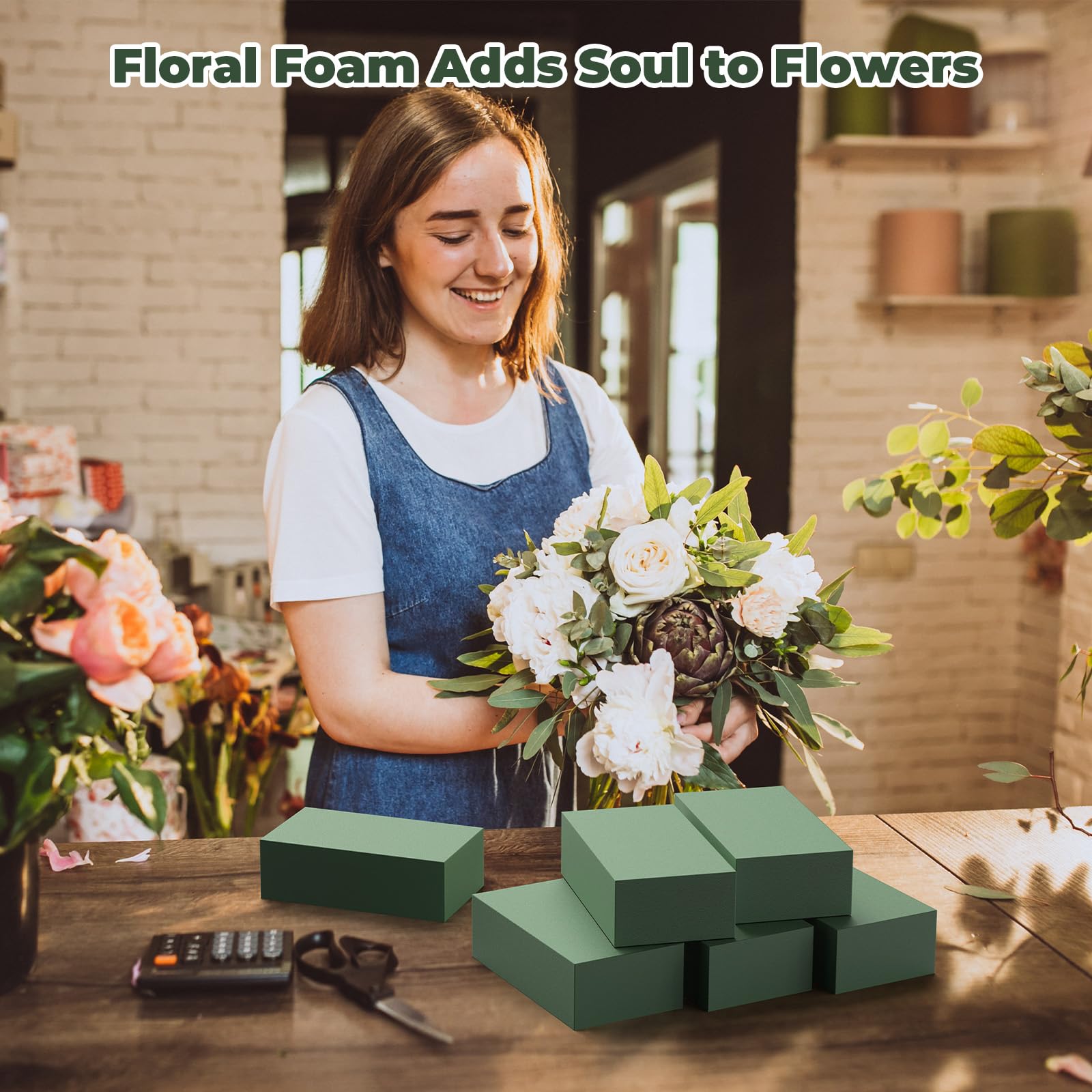 Upgraded 6 Pack Floral Flower Foam Blocks, Green Plant Foam for Flower Arrangements, Wet & Dry Florist Foam Styrofoam for Fresh and Artificial Flowers (5.5"L X 3.1"W X 1.6"H)