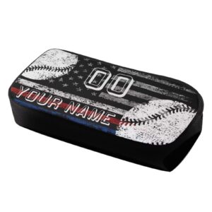 STUOARTE Personalized Pencil Case for Kids Teens Boys, American Flag Baseball Printed Custom Pencil Pouch Bag with Zipper, Big Capacity Pen Bag Pencil Holder Stationery Bag Multi-Purpose Bag